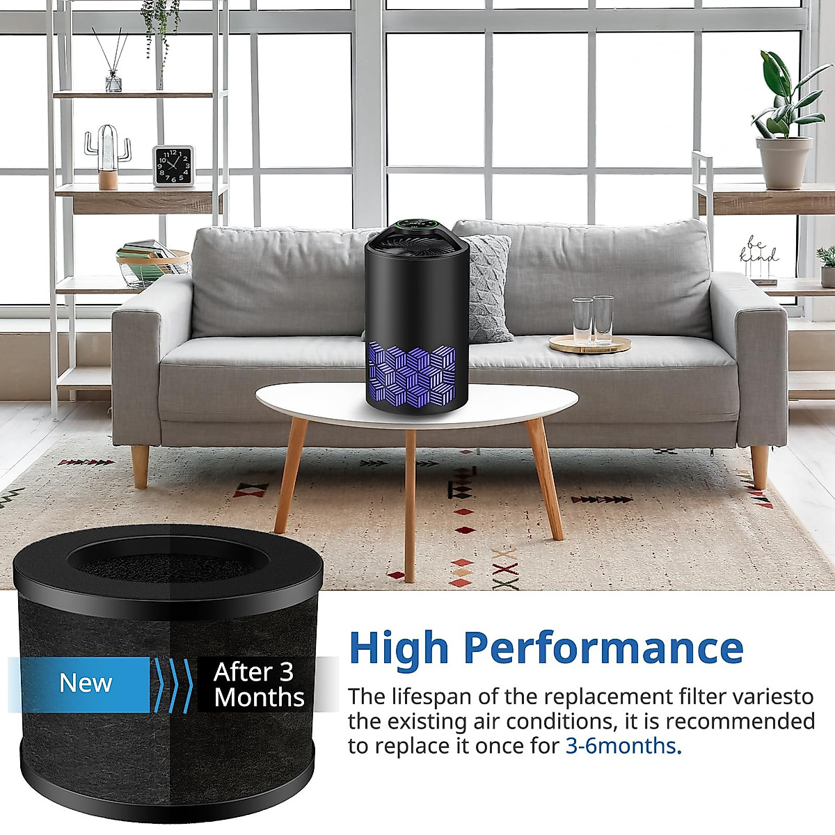 2 Pack TZ-K1 Replacement Filter Compatible with ToLife TZ-K1 Air Puri-fier, MK01 MK06 and FreAire KN6391 Air Purifi-ers, 3-in-1 H13 HEPA Filter, Activated Carbon and Pre-filter, 360° Rotating Filter