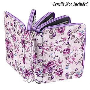 BTSKY Colored Pencil Case- 200 Slots Pencil Holder Pen Bag Large Capacity Pencil Organizer with Handle Strap Handy Colored Pencil Box with Printing Pattern Rose