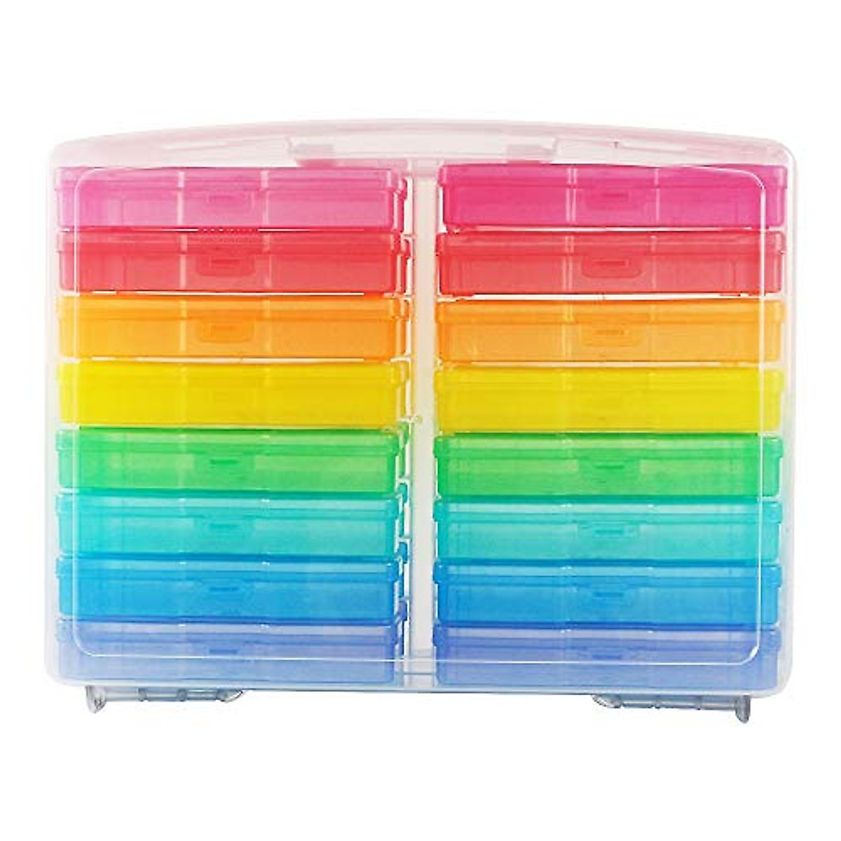 novelinks Transparent 4" x 6" Photo Cases and Clear Craft Keeper with Handle - 16 Inner Cases Plastic Storage Container Box (Multi-Colored)