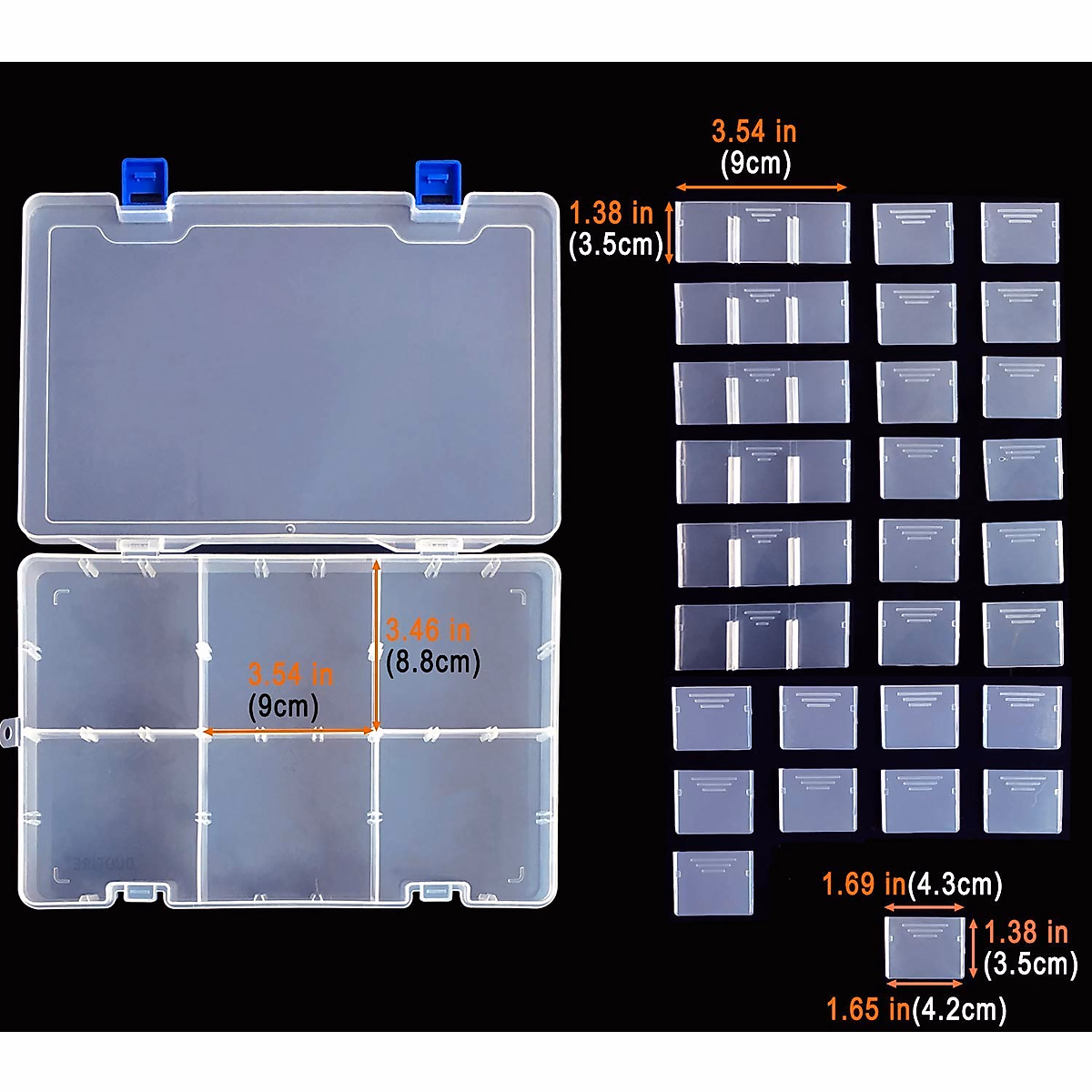 Qualsen 34 Grid Plastic Storage Box and 18 Grid Removable Compartment Box