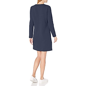 Amazon Essentials Women's Crewneck Long-Sleeve French Terry Fleece Above-The-Knee Dress, Navy, X-Small