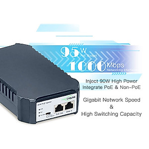 FASTCABLING 95W PoE Injector, IEEE802.3bt High Power, UPoE, PoH, Gigabit Network, Plug and Play, Wall Mount Design, Built-in PSU