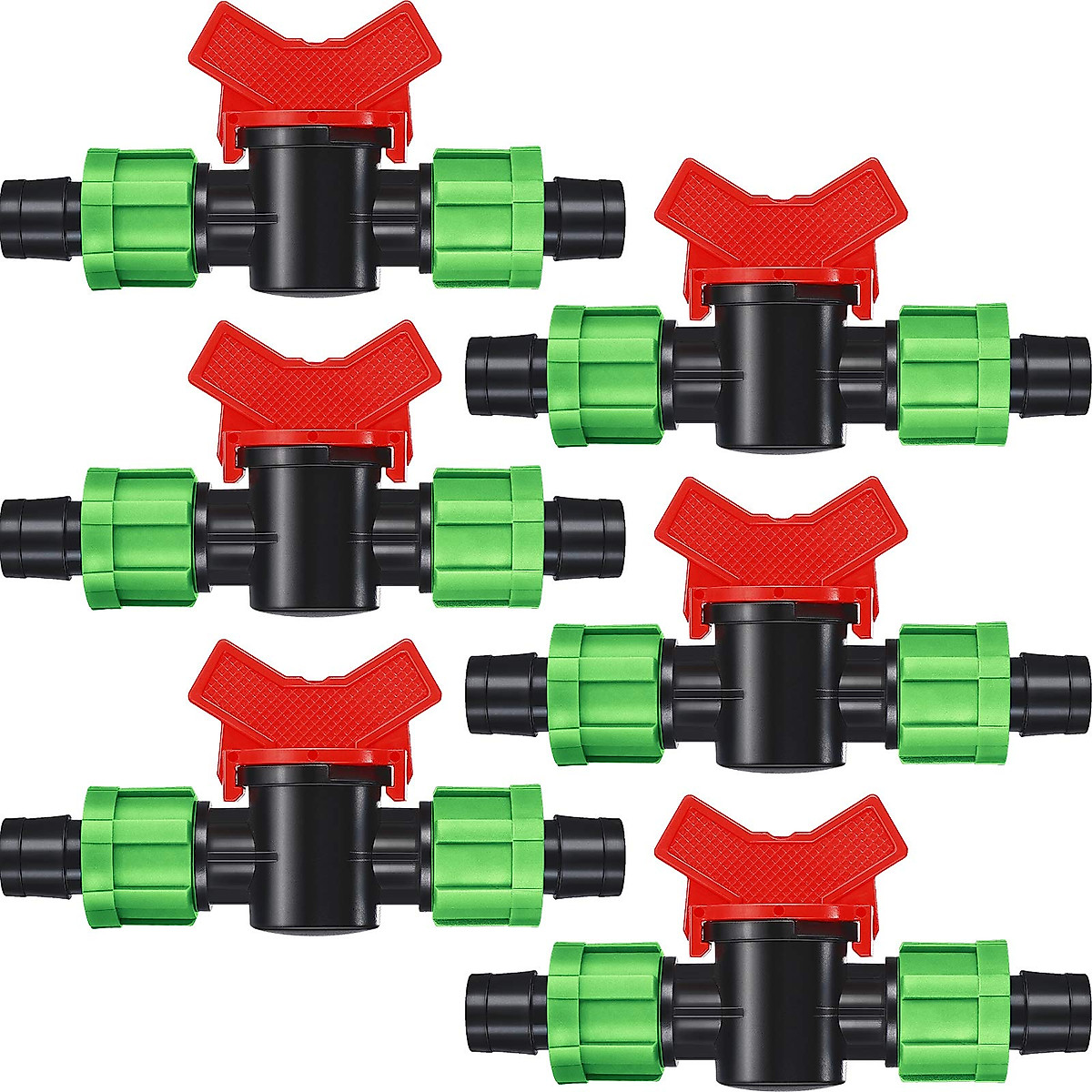 Hotop 6 Pieces Drip Irrigation Shut-Off Valve 1/2 Inch Universal Drip Irrigation Tubing Coupling Valve, Compatible with 16-17mm Drip Tape Tubing Sprinkler System (Green Red)