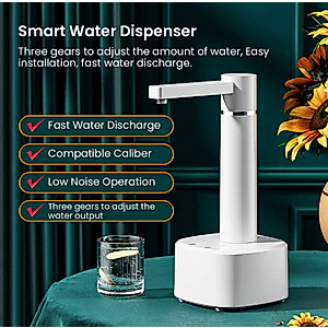 Desktop Water Dispenser for 5 Gallon Bottle, Electric Water Pump Portable USB Charging with 3 Water Jug Cap for Home, Office, Outdoor, 5 Gallon Water Dispenser