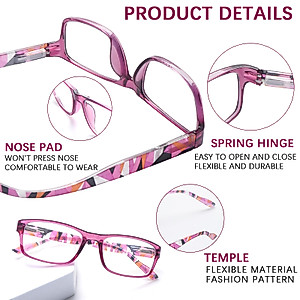 BONCAMOR 6 Pack Stylish Reading Glasses for Women Men Blue Light Blocking Square Spring Hinges Computer Readers (6 Mix-3, 2, diopters)