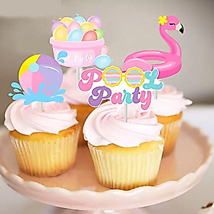 36Pcs Summer Pool Cupcake Toppers Pool Party Decorations Swimming Pool Cupcake Toppers Water Pool Themed Birthday Cake Picks for Swimming Baby Shower Party Supplies