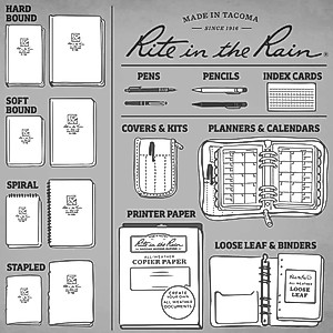 Rite in the Rain All-Weather Top-Spiral Notebook, 3" x 5", Gray Cover, Universal Pattern, 3 Pack (No. 835-3), Grey