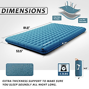 WOLF WALKER Double Sleeping Pad for Camping 2 Person Sleeping Pad Lightweight Camping Pad Air Mattress Portable Compact Self Inflating Waterproof 4 Inches Sleeping Mat for Hiking Traveling