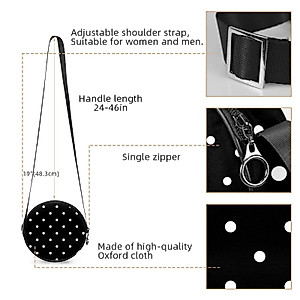 Little White Polka Dots on Black Crossbody Bag for Women Teen Girls Round Canvas Shoulder Bag Purse Tote Handbag Bag