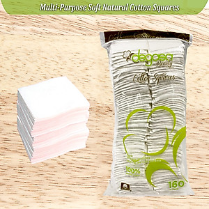 Degasa Premium 100% Pure Cotton Exfoliating Squares for Women - Hypoallergenic, Lint-Free Pads - Ideal for use as Makeup Remover Wipes or Nail Polish Remover Wipes, 160 Count
