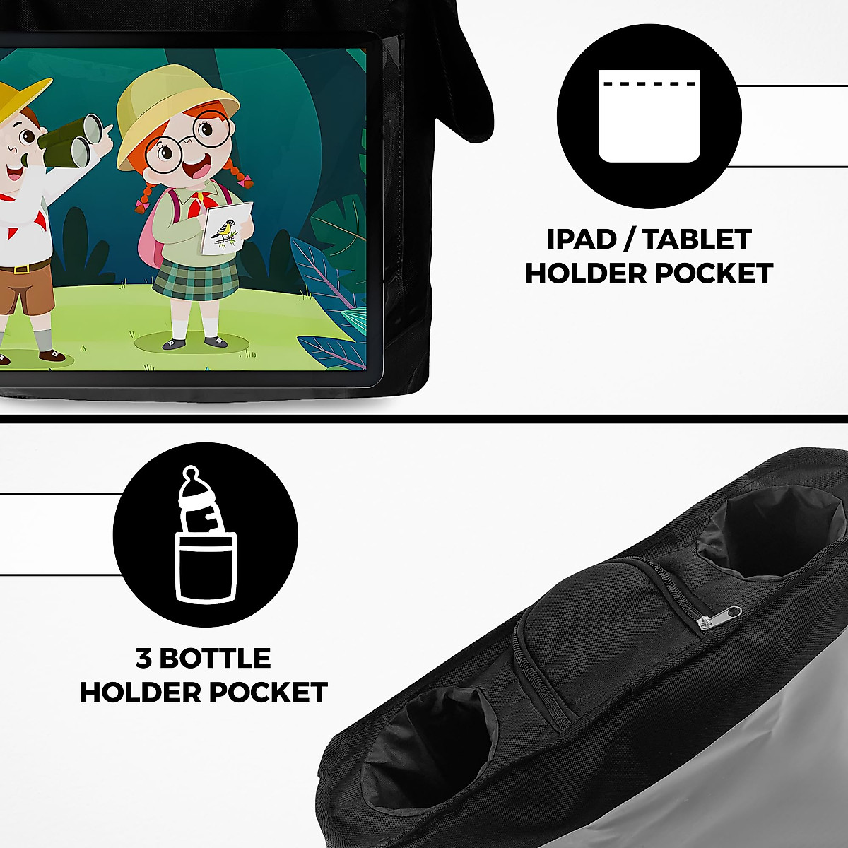 Bybee Baby Universal Stroller Organizer with Insulated Cup Holder, stroller phone holder. Parent Console AccessorieFits for Stroller like Uppababy, Baby Jogger, Britax, BOB, Umbrella and Pet Stroller.