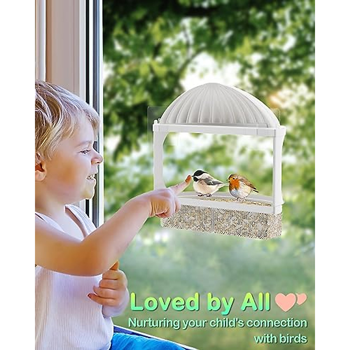 Ermete Durable Metal Bird Window Feeder with Seed Tray and Strong Suction Cups - Window Bird Watching Gift, White