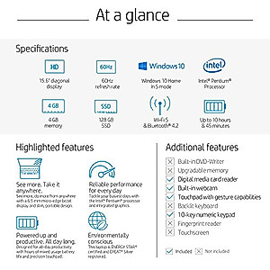 HP 15.6 inch HD LED Display Laptop 2020 (Intel Pentium Gold 6405U Processor, 4 GB DDR4 RAM, 128 GB SSD, HDMI, Webcam, WI-FI, Windows 10 S) Scarlet Red (Renewed)