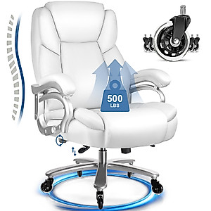 Waleaf Big and Tall Office Chair 500lbs, Adjustable Lumbar Support Executive Office Chair with High Back, Ergonomic Heavy Duty Office Chair, Office Chair for Heavy People (White)