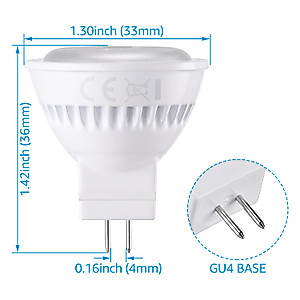 TORCHSTAR LED MR11 Bulbs, 25W Halogen Equivalent, 3W 2700K Soft White, Non-Dimmable, Outdoor Landscape Lighting Bulb, GU4 Base Spotlights, AC/DC 12V Low Voltage Recessed Track lights, Pack of 2