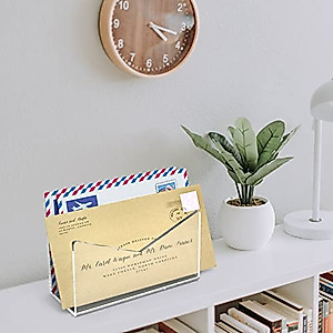 KTRIO Acrylic Mail Holder Mail Organizer Countertop, Letter Holder for Desk 6x2.5x4 Inches Envelope Holder Mail Sorter Stand for Home Office School