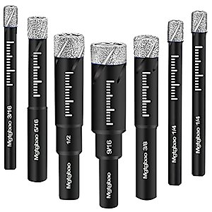 Mgtgbao 7pc Black Dry Diamond Drill Bits Set for Granite Ceramic Marble Tile Stone Glass Hard Materials (not for Wood), Round Shank with 3/16,1/4, 5/16, 3/8, 1/2, 9/16 inch with Storage Case