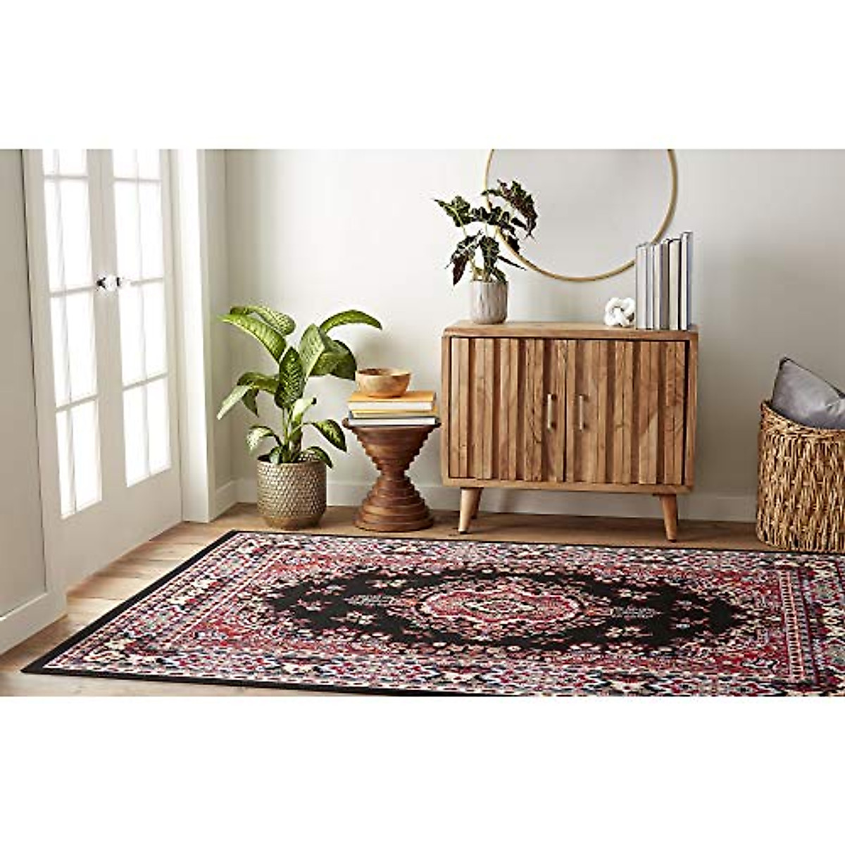 Home Dynamix Premium Sakarya Traditional Medallion Border Area Rug, Black, 7'8"x10'7" Rectangle