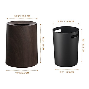 Spill Proof Kids Pet Friendly Garbage Can - Dark Walnut Wood Color Trash Bin - Top Indoor Outdoor Office Bedroom Bathroom - 3.2Gal - Patio Bar Loft Den - Round Designer Waste Basket - 10inx10inx12in