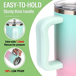 Zukro 24 oz Ceramic Coated Interior Tumbler with Handle and Straw, No Metal taste or Smell, Leakproof No Sweat Stainless Steel Coffee Cup with 2 Lids, Dishwasher Safe Insulated Travel Mug, Bubblegum