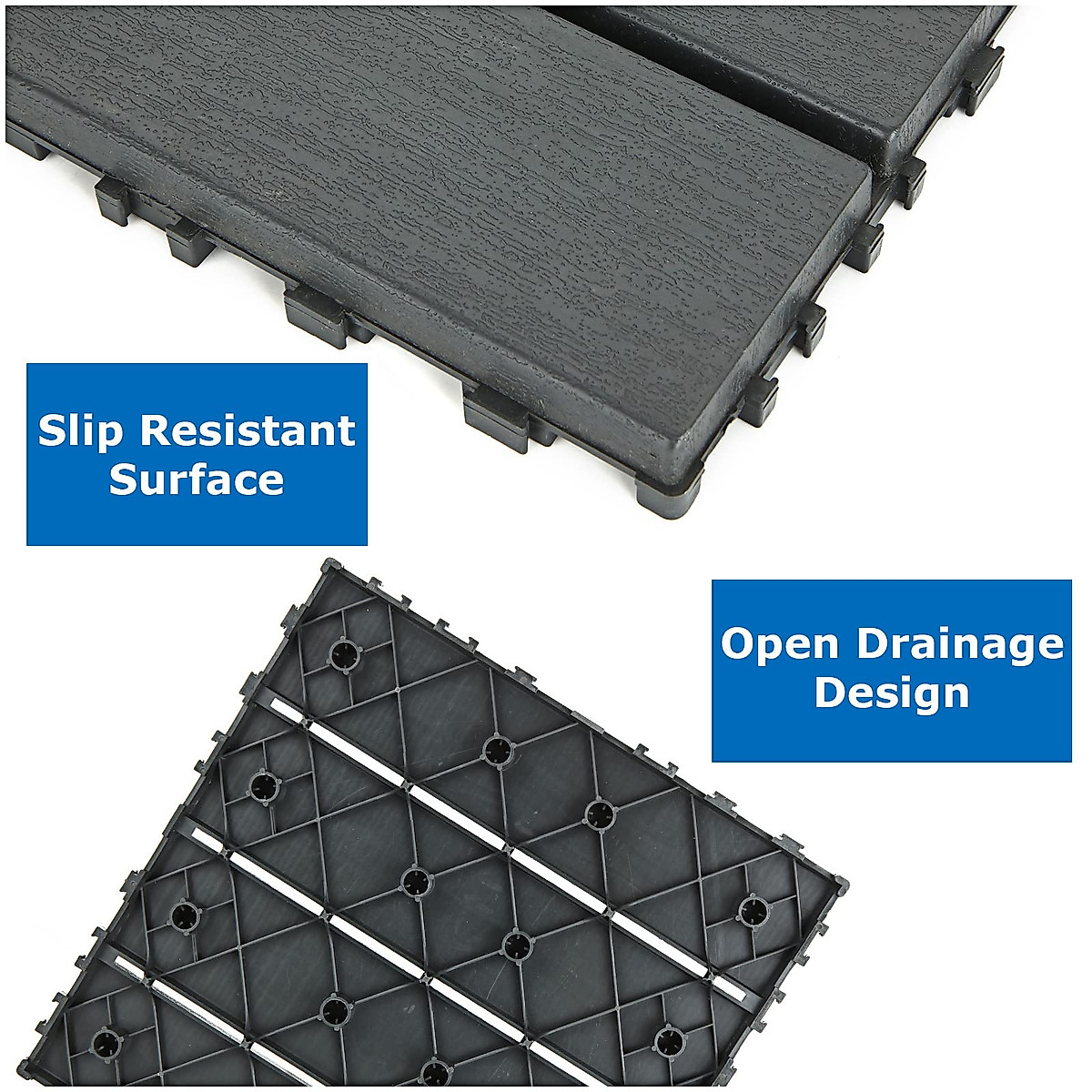 9 Pack Plastic Interlocking Deck Tiles, 12x12 Inch Patio Deck Tiles, Square Composite Decking Tiles, Waterproof Outdoor Plastic Flooring Tile for Balcony Porch Backyard Poolside, All Weather Use