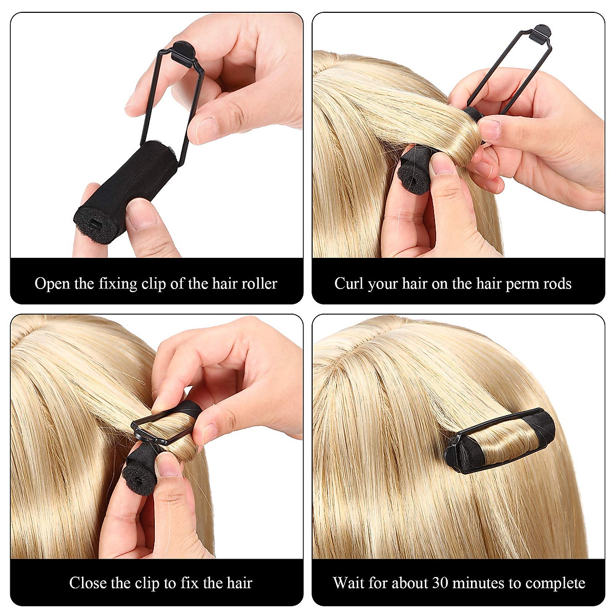 WILLBOND 40 Pieces Sponge Hair Rollers Satin Rollers for Black Hair Soft Hair Curler Flexible Styling Curlers Wave Curlers for Hairdressing Hair Styling (0.8 Inch, Black)