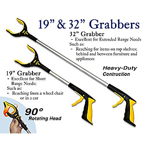 RMS Premium 7-Piece Hip Knee Replacement Kit with Leg Lifter, 19 and 32 inch Rotating Reacher Grabber, Long Handle Shoe Horn, Sock Aid, Dressing Stick, Bath Sponge - for Knee or Back Surgery Recovery