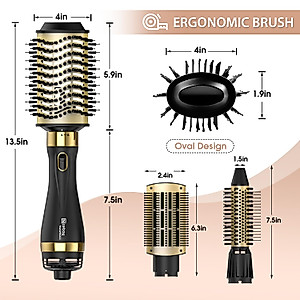Nicebay® Hot Air Brush Set for Straightening, Drying, Curling - Oval Brush with Multi-Temperature Settings, Detachable Design for Salon