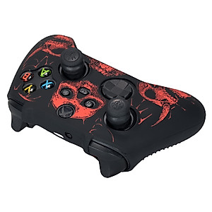YoRHa Laser Carving Silicone Skin for Xbox Series X/S Controller x 1(Skulls Red) with Exclusive Thumb Grips x 8