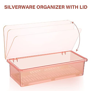 Alipis Flatware Plastic Tray with Lid Silverware Dinnerware Organizer Utensil Holder Kitchen Cutlery Tray Drainer Boxes Countertop Storage Container
