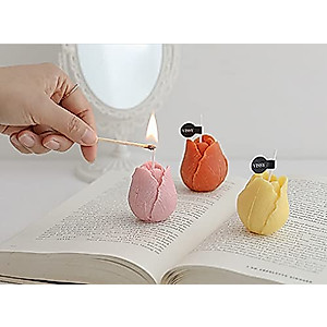 Tulip Flower Shaped Scented Candle,2 Pack Handmade Aroma Soy Wax Decorative Candle for Table Photo Prop Birthday Gift,Prefect for Meditation Stress Relief Mood Boosting Bath Yoga (Pink+Yellow)