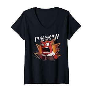 Disney Pixar Inside Out Vintage Anger Fire Explosion Logo V-Neck T-Shirt