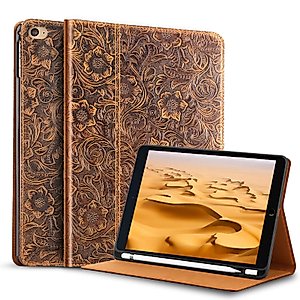 Gexmil Case for iPad 7.9 Inch Mini 4/5, with Pencil Holder,applies Cowhide Folio Cover for iPad Mini 4 Genuine Leather case (Pattern-Brown)