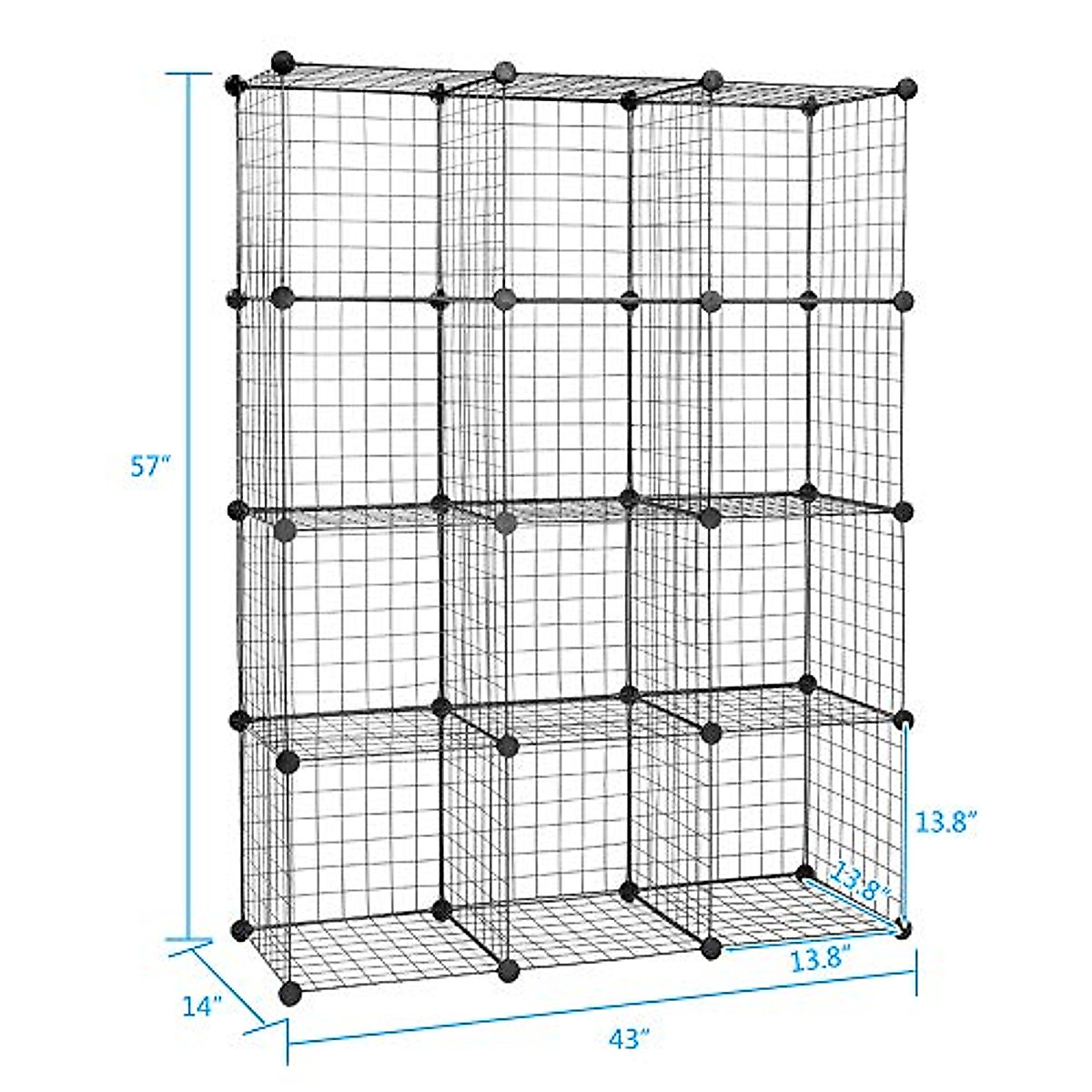 Guilansa Metal Wire 12-Cube Storage,Bookcase, Bookshelf, Storage Cabinet, Wardrobe Closet,Toy Organizer,DIY Closet Cabinet Shelf, Each Cube with 13.8" Sides, Black