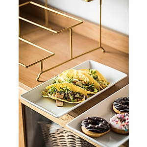 Cormomu 3 Tier Serving Tray, Tiered Serving Stand Display Set for Entertraining Dessert Table Serving Tray with Stand, White Ceramic Banquet Serving Platters for Party, 12 Inches (Gold)