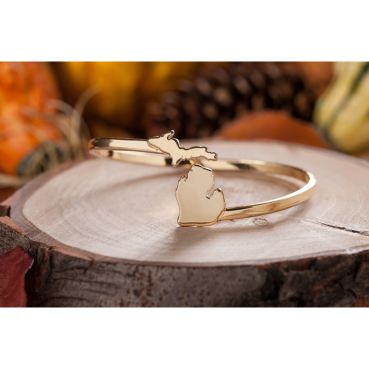 Stone Armory Gold Plated Brass Michigan Wrap Bracelet for Women | State of Michigan Jewelry | Michigan Adjustable Wrap Bracelet | Perfect Upper Peninsula Michigan Gift