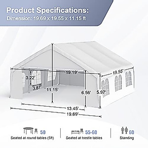 Morngardo Canopy Tent for Parties Heavy Duty 20'x20' Car Tent Metal Carport Portable Garage with Removable Sidewalls, White