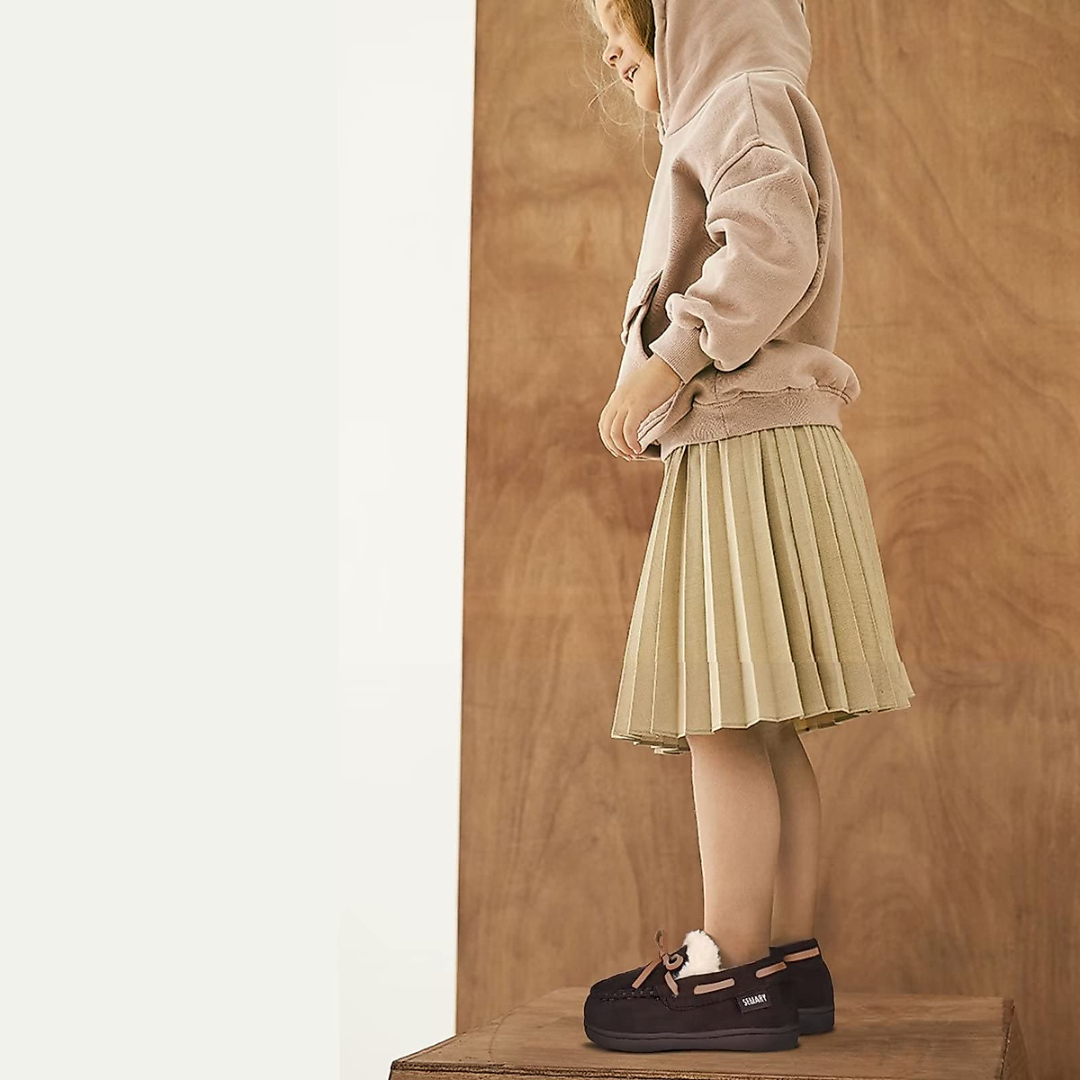 SEMARY Toddler Kids' Moccasin House Shoe with Indoor Outdoor Memory Foam Sole Protection Slipper U722WLFX505J-D-Chestnut-23