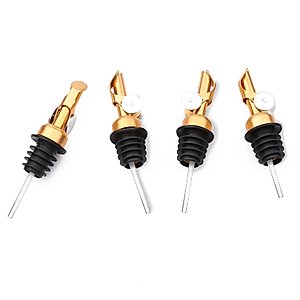 AIEX 4pcs Liquor Bottle Pourers, Stainless Steel Pourers Dispenser Spout Cover with Cap for Liquor Oil Balsamic Vinegar Bottles (Gold)