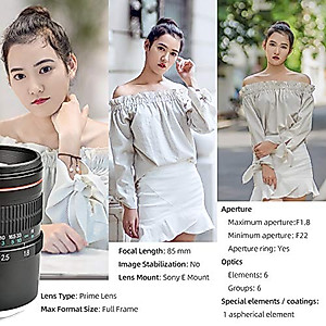 Lightdow 85mm F1.8 Medium Telephoto Manual Focus Full Frame Portrait Lens for Sony Alpha A9 A7R A7S A7 A6500 A6400 A6300 A6000 A5100 A5000 NEX-7 NEX-6 NEX-5T NEX-5R etc