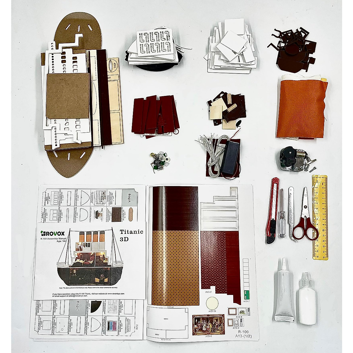 Rovox DIY Miniature Dollhouse Kit Build Yourself DIY Titanic Ship with Furniture Crafts Tiny Home Kit House Building Kit Model with LED Lights and Music for Adults Teens Gift Idea for 14+