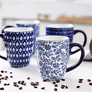 Selamica 16 oz Porcelain Coffee Mugs Set, Ceramic Tea Cup with Handle, dishwasher, oven, microwave safe, Christmas Gift, Pack of 6, Vintage Blue
