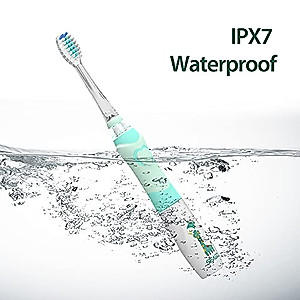 Kids Electric Toothbrushes,Sonic Battery Powered Tooth Brush with Smart Timer,Waterproof Deep Clean for Children and Toddlers Age 3+,Travel with 3 Soft Brush Heads,Cute Colorful LED Light (Green)