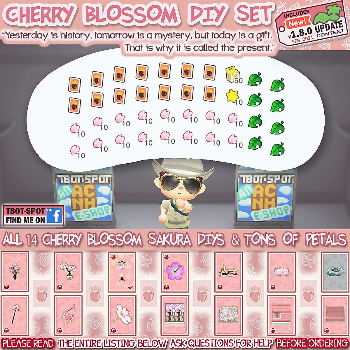 VVR ACNH: Cherry Blossom Sakura Series Full Set | 14 DIY Recipes | Blossoms | Petals | Blossom-Viewing Lanterns | Crafting Materials