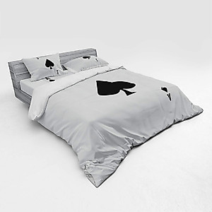 Ambesonne Ace of Spades Duvet Cover Set, Simplistic Composition with Casino Style Gambling Themed Print, 4 Piece Bedding Set with Shams and Fitted Sheet, King Size, Charcoal Grey and White