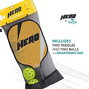 Diadem Hero Pickleball Starter Kit | 2 Lightweight Composite Pickleball Paddles, 2 Universal Indoor/Outdoor Pickleballs and Mesh Carry Bag | USAPA Approved