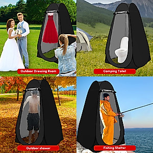 Pop Up Shower Tent Changing Tent with 2 Windows Camping Shower Tent Privacy Tent for Portable Toilet Outdoor Portable Dressing Room, Waterproof Black/UPF 50+