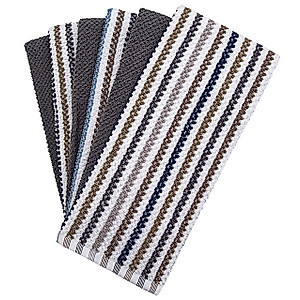 Premium Kitchen Towels (16”x 26”, 6 Pack) | Large Cotton Kitchen Hand Towels | Popcorn Striped Design | Dish Towels | 430 GSM Highly Absorbent Tea Towels Set with Hanging Loop | Gray