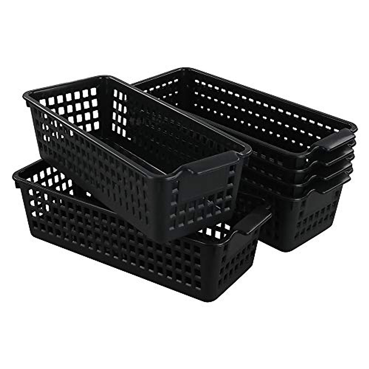 AnnkkyUS 6 Pack Small Plastic Storage Baskets, Black Desktop Baskets