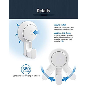 LUXEAR Suction Cup Hook Towel Hooks Shower Hooks Removable Kitchen Suction Hooks Vacuum Wall Holder for Home Bathroom Holder for Loofah Sponge Towel Key Coat Bag - 2 Pack